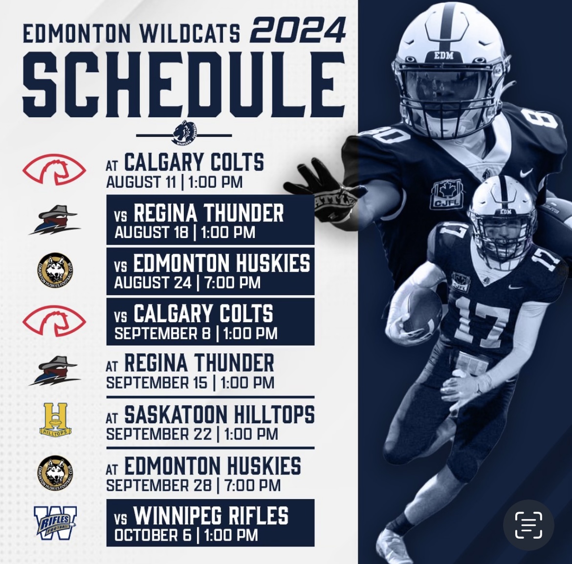 2025 Schedule | Edmonton Wildcats Football Club